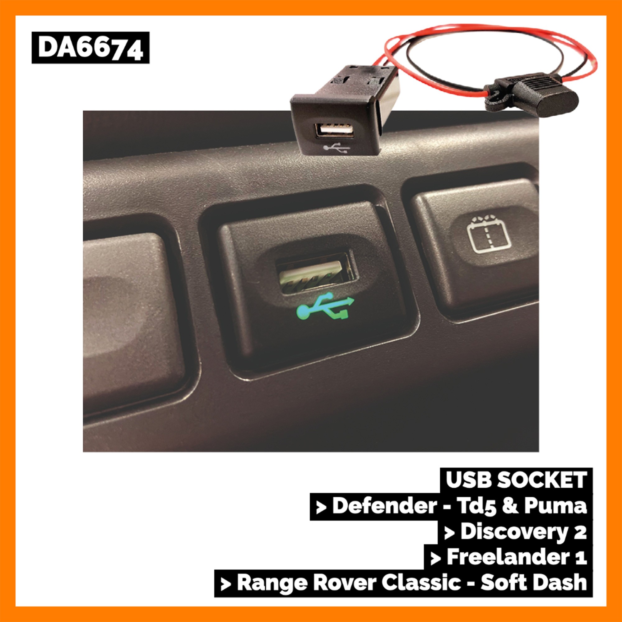 DA6674 - Mud Defender 2002-2016 Usb Dash Switch Socket Retains Factory ...